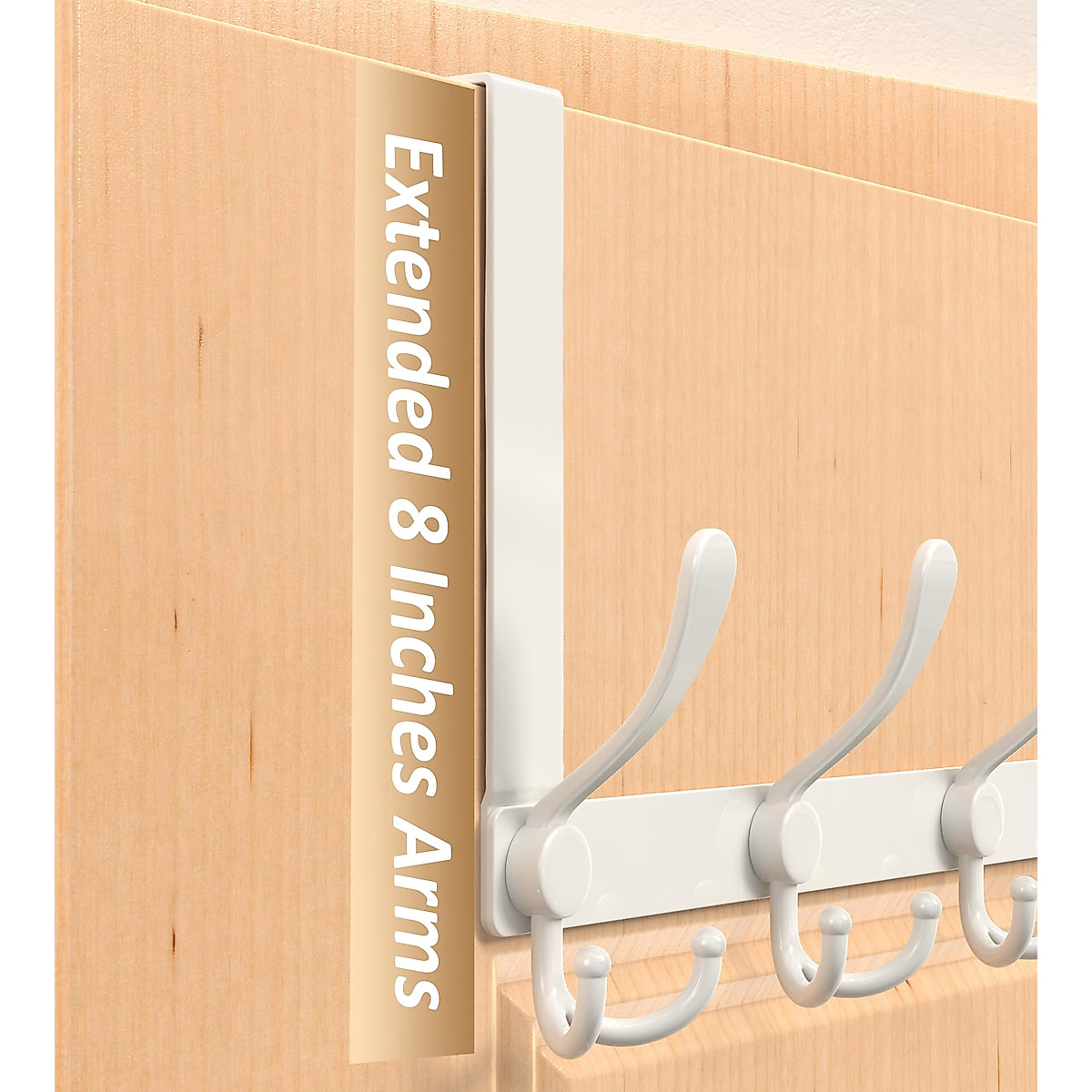 CHAUNCEY HOME Over The Door Hooks Hanger with Extended Arms for Easy Access by Women - Bathroom Accessories and Towel Rack Organizer Holder for Living Room Bedroom Hanging - 1 Pack, White