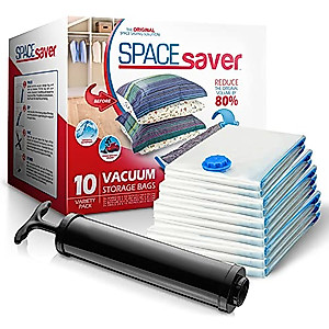 Spacesaver Vacuum Storage Bags (Variety 10-Pack) Save 80% on Clothes Storage Space - Vacuum Sealer Bags for Comforters, Blankets, Bedding, Clothing - Compression Seal for Closet Storage. Pump for Travel.