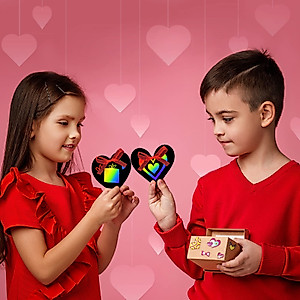 28 Pieces Valentines Crafts for Kids,Rainbow Scratch Paper Ornaments,Heart Shape Scratch Craft Art Kit for Class Valentines DIY Art Activity,School Valentines Day Gifts for Kids