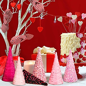Kigley 6 Pcs Pink Valentine Day Tree Cone Decor 3 Various Size Tabletop Cone Valentine Trees Table Decorations Christmas Indoor Tiered Tray Home Decor Centerpieces(Pink,Wood)
