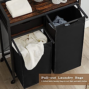 Taiweny Laundry Sorter Rolling Cart, Laundry Hamper with Heavy Duty Wheels, Laundry Basket Organizer with 2 Removable Bags, Drawer & Shelf for Laundry room, Bathroom (Black-Brown)