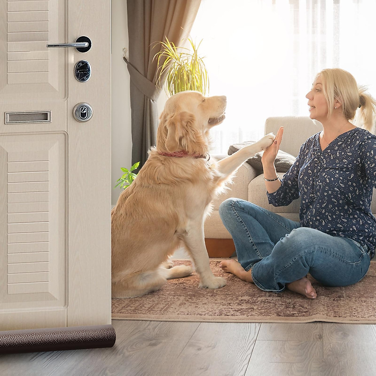 C CELAINER Door Draft Stopper, Under Door Noise Blocker, Sound Light Air Proof Sealer for Bottom of Door, Adjustable Soundproof Insulation Strip Doors Draft Guard 37 inch, Coffee