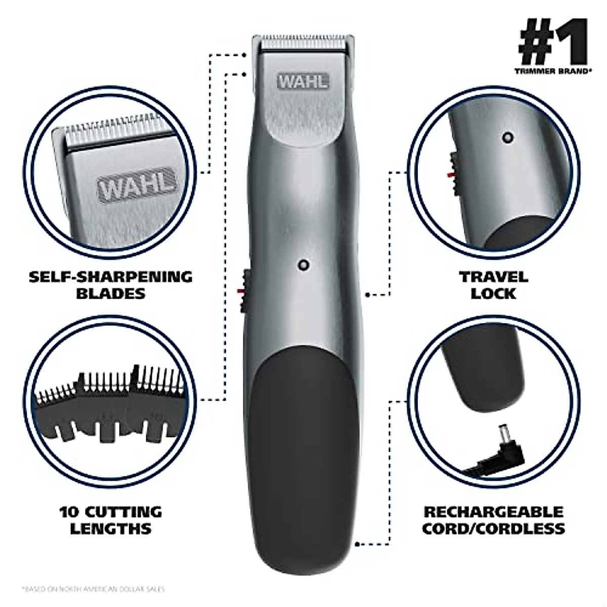 Wahl Groomsman Corded or Cordless Beard Trimmer for Men - Rechargeable Grooming Kit for Facial Hair - Beard Trimmer & Groomer - Model 9918-6171V