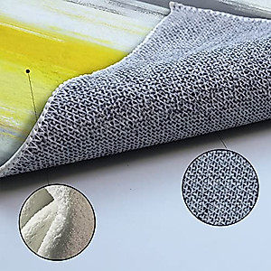 Abstract Yellow Grey Pattern Filling Area Rug 3'x5' Kitchen Rugs Non Skid Washable Baby Carpet, White Shabby Pattern Absorbent Hallway Runner Rug for Living Room/Bathroom/Bedroom