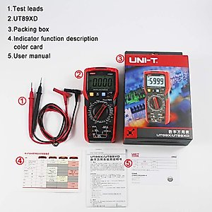 UNI-T UT89XD Digital Multimeter,TRMS 6000 Counts Volt Meter Manual Ranging,Measures AC/DC Voltage Tester,Resistance,Capacitance,Diode,NCV,Temperature,LED Test (UT89XD)