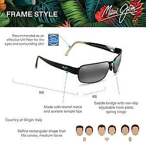 Maui Jim Men's and Women's Black Coral Polarized Rectangular Sunglasses, Matte Black/Neutral Grey, Large