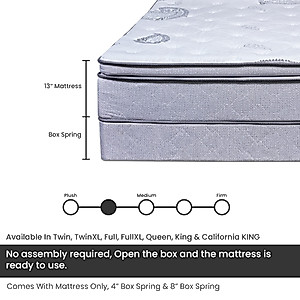 Treaton 13-Inch Meduim Plush Foam Encased Hybrid Pillowtop Innerspring Mattress & 4" Wood Box Spring Set, Full XL