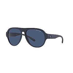 A|X ARMANI EXCHANGE Men's AX4126SU Universal Fit Aviator Sunglasses, Matte Blue/Dark Blue, 58 mm