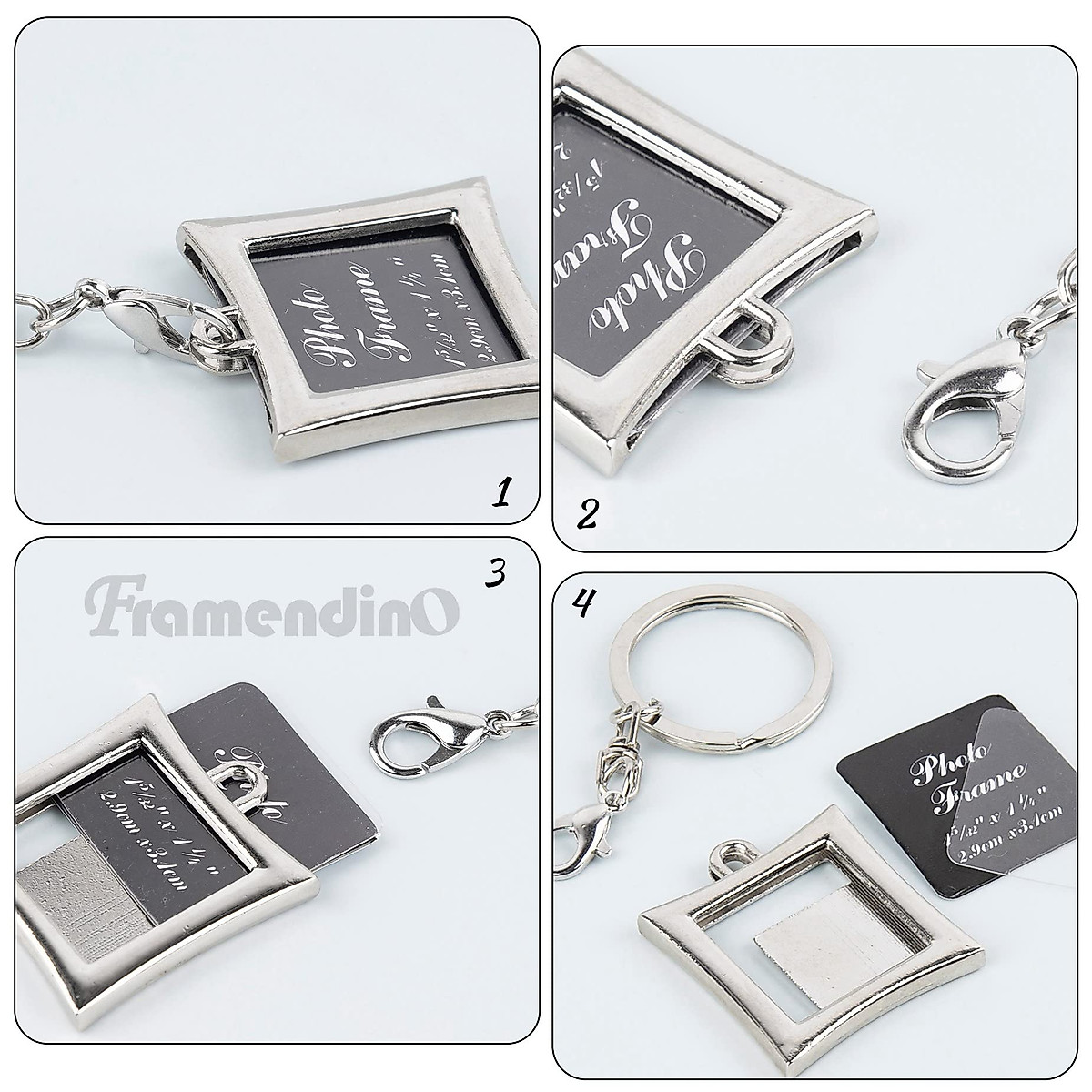Framendino, 10 Pack Mini Photo Keychain Set Metal Frame Keychain Pictures Holder Detachable Key Chains DIY Photos Key Ring Pack Locket Photo Frame Key Rings for Wedding Birthday Gift