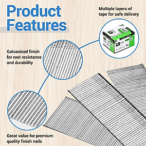 meite 16 Gauge Finish Nails, 2-Inch 16GA Straight Finish Nails Galvanized Finishing Nails for Electric or Pneumatic Nailer Guns (2,500 Counts)