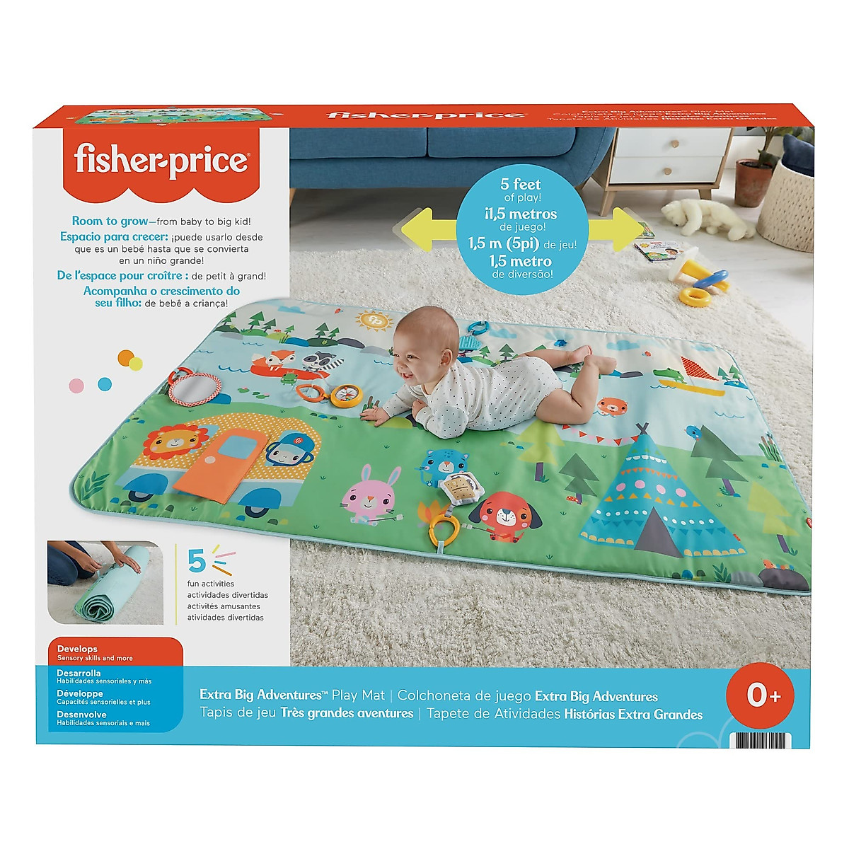 Fisher-Price Extra Big Adventures Play Mat, 60-inch Long Activity mat with Toys for Newborns and Infants