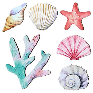 6 Pieces Beach Wall Decor Seashell Bathroom Decor Seashell Decor Ocean Seashell Starfish Wall Decor Beach Coastal Wooden Shells Starfish Beach Decorations for Home Bedroom Living Room Garden Nursery