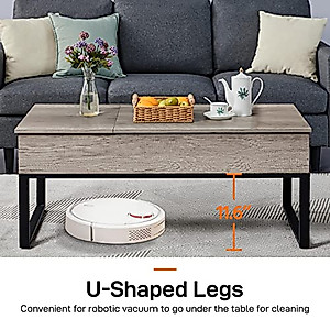 Yaheetech Lift Top Coffee Table with Hidden Storage Compartment, Farmhouse Wooden Center Table with 2 Way Raisable Tabletop & Gas Lift Mechanism for Living Room Reception Room,Gray