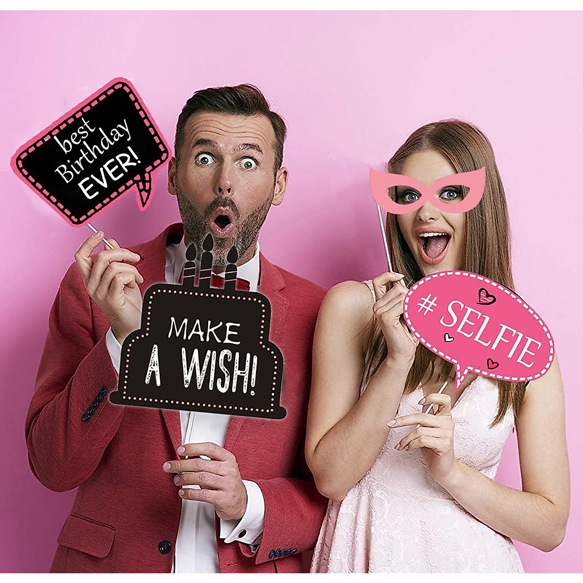 31pcs Hot Pink Girls Birthday Photo Booth Props Happy Birthday Party Favors Supplies Bday Party Decoration Set for Bachelorette Party Decoration Pink Girls Birthday Bridal Shower Pink Party Supplies