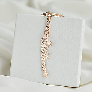 Custom Name Keychain Personalized, Stainless Steel Gold Plated Dainty Engraved Letters Personalized Key Chain,womens (Silver)