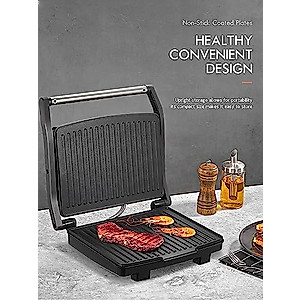 Yabano Panini Press Grill, Gourmet Sandwich Maker, Electric Indoor Grill with Non-Stick Cooking Plate and Removable Drip Tray, Easy to Clean, Stainless Steel