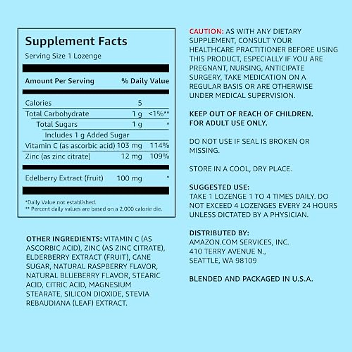 Amazon Elements Elderberry Complex Berry Flavored Immune System Support Lozenges, Adult, 60 Count, (Packaging may vary)