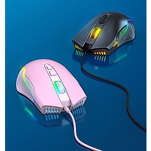 NEWSTYP Cute RGB 6400 DPI Wired Gaming Mouse Breathing LED Optical USB 7 Buttons Gamer Computer Pink Mice for Laptop PC Desktop (Purple)