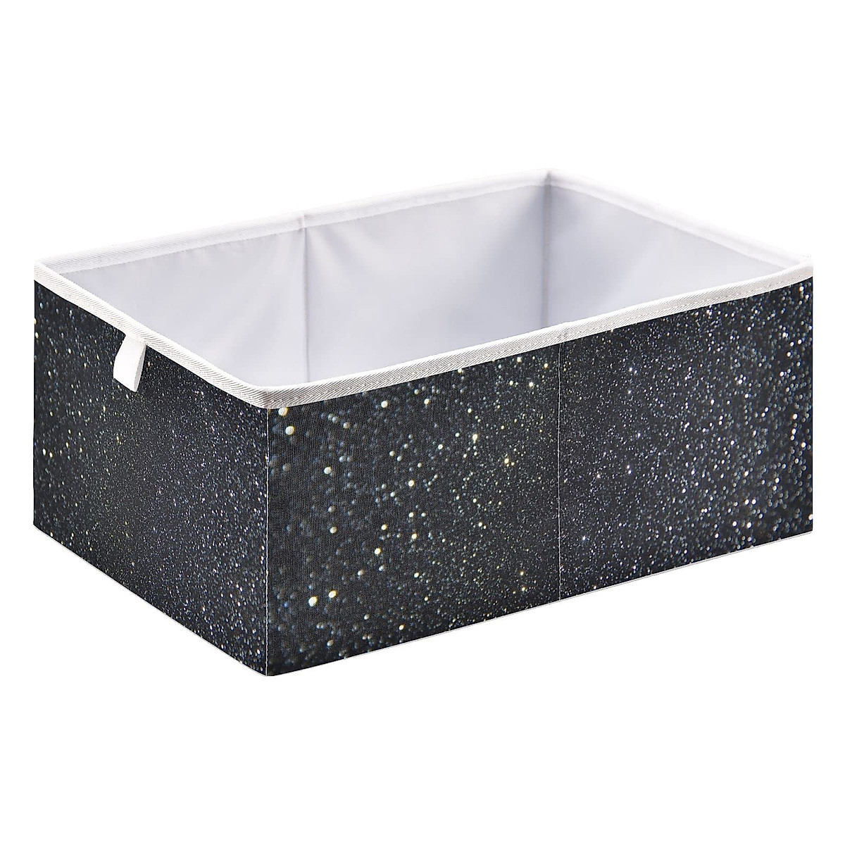 QUGRL Black Metallic Sparkle Storage Bins Organizer Glitter Space Shiny Foldable Clothes Storage Basket Box for Shelves Closet Cabinet Office Dorm Bedroom 15.75 x 10.63 x 6.96 in