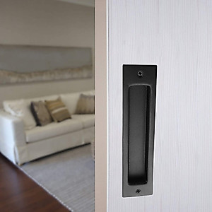 Auvotuis 8 Inch Sliding Barn Door Handle Black Modern Finger Slotted Pull Handle Heavy-Duty for Cabinets, Closet, Drawers, Gate