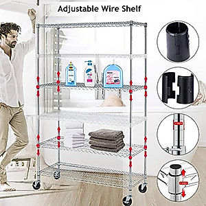 6-Tie Metal Storage Shelves, 48" x 18" x 72" Wire Shelving Unit w/Wheels, 6000 LBS Heavy Duty Industrial Utility Steel Storage Rack, NSF UltraDurable Shelf Organizer Racks for Garage Kitchen Storage