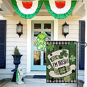 Hzppyz Happy St. Patrick's Day Top Hat Shamrock Irish Lucky Garden Flag Double Sided, Buffalo Plaid Check Farmhouse Clover Decorative Yard Outdoor Small Decor, Burlap Home Outside Decoration 12 x 18