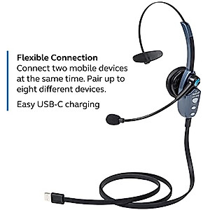 BlueParrott B250-XTS Mono Bluetooth Wireless Headset with 91% Noise Cancellation - Ideal for High-Noise Environments - Includes USB-C Charging Cable, Bluetooth 5.0.