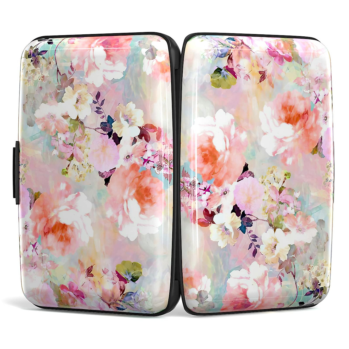 Hsxnam Credit Card Holder for Women, Small RFID Metal Credit Cards Wallets Cute Business Card Holder Pocket ID Case, Pink Flowers