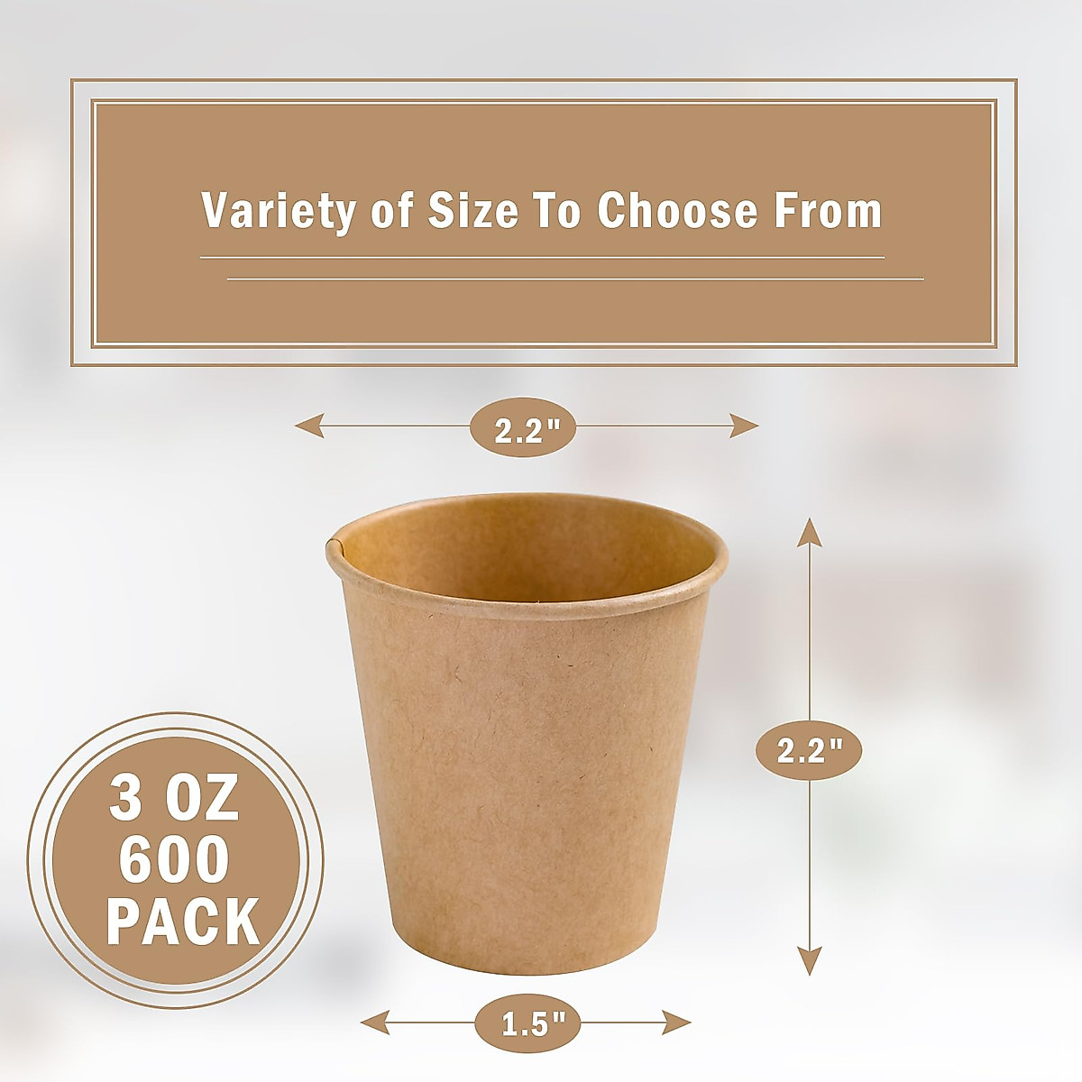 Lamosi 600 Pack 3 OZ Kraft Paper Cups, Disposable Bathroom Cups, Small Mouthwash Cups, Hot/Cold Beverage Cups for Home, Kitchen, Stores