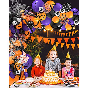 Oomloid 126 Pcs Halloween Balloon Garland Arch Kit, Halloween Party Decorations Include Spider Web, Bats, Purple Orange and Black Balloons for Halloween Birthday Party Supplies Decor