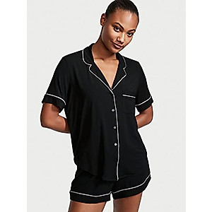 Victoria's Secret Modal Short Pajama Set, Black W Angel Pink Piping, Medium