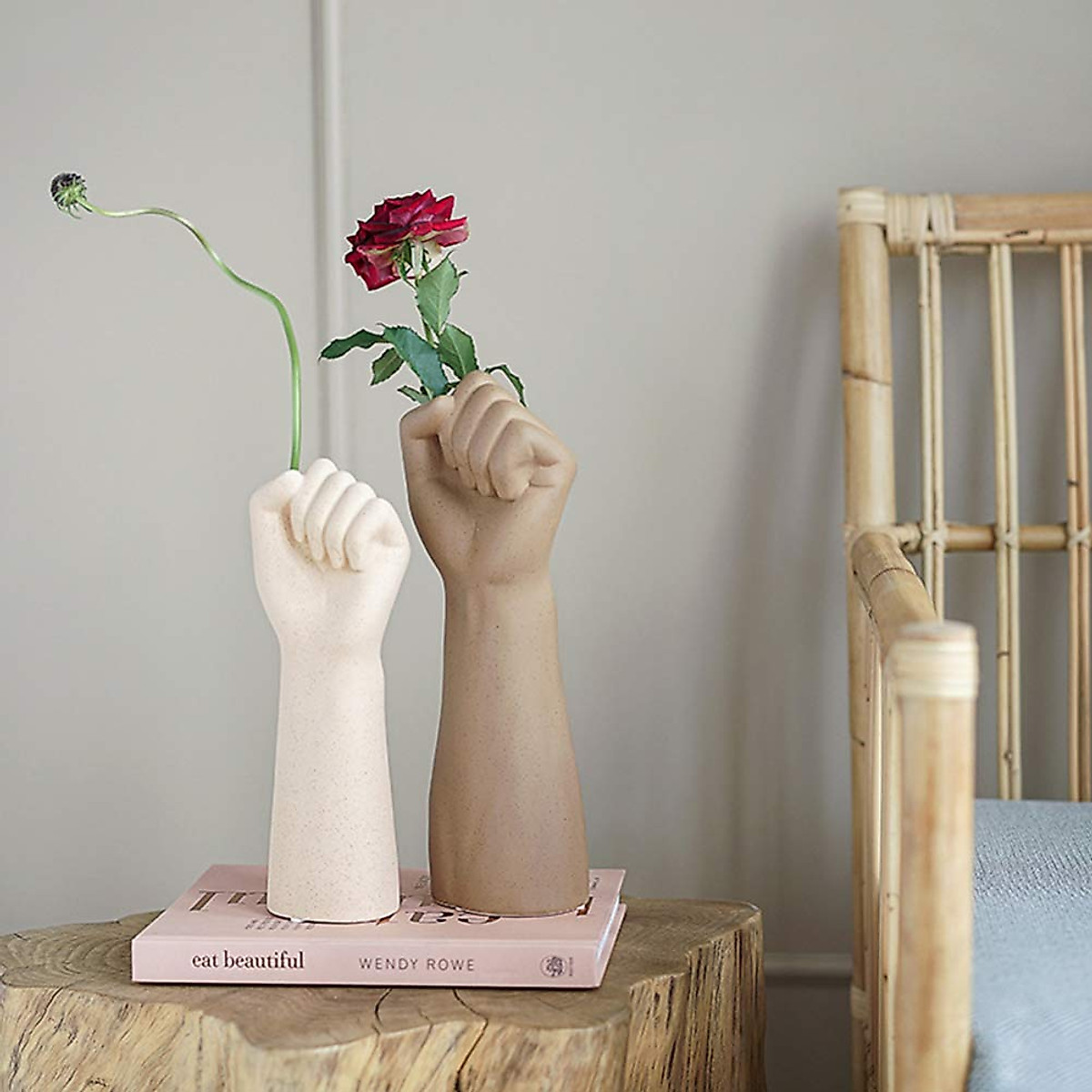 VICASKY Ceramic Flower Planters Hand Shape Vase Garden Pots Containers Desktop Sculpture Decor for Home Office Beige