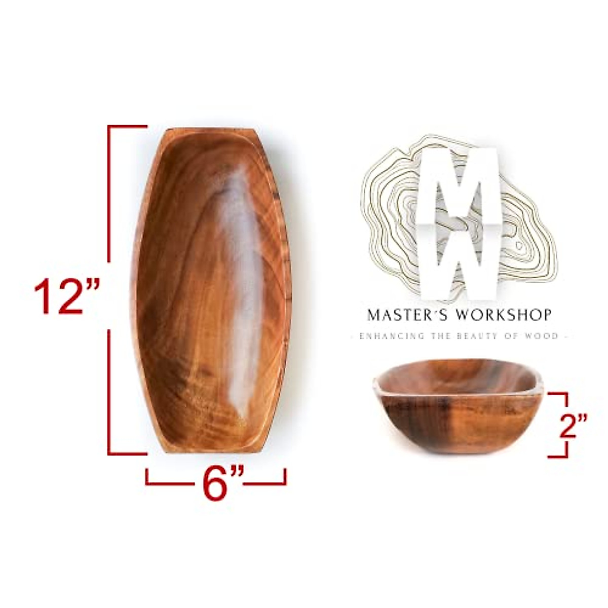 M/W Master's Workshop Acacia Wood Bowl-For Salad,Bread and Decor-Large Rectangular Serving Bowl 12 inch x 6 inch x 2 inch