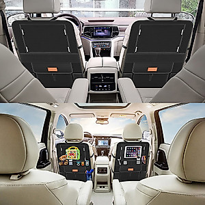 SMART ELF Backseat Car Organizer with iPad Holder + 6 Storage Pockets, Back Seat Protectors Kick Mats for Child Baby Kids, Premium Fabric with Sag Proof, Waterproof