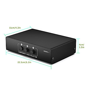 BolAAzuL Component AV Video Switch Box 3 in 1 Out, 3 Port 5 RCA YPbPr Cable RGB Component AV Switcher Selector Converter 3-Way Plug & Play for Retro Gaming PS2 Wii Xbox DVD Player TV