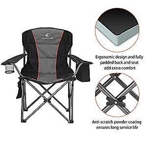 ALPHA CAMP Oversized Folding Camping Chair, Heavy Duty Portable Lawn Chairs with Cooler Bag, Side Pocket & Cup Holder, Folding Chairs for Outside Support 450 LBS
