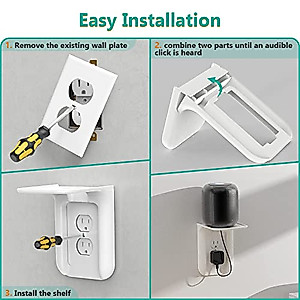 WALI Outlet Shelf Wall Holder, Standard Vertical Duplex Decorative Outlet Space Saving for Smart Home Speakers Anything up to 10lbs, Easy Install with in a Minute (OLS001-W), 1 Pack, White