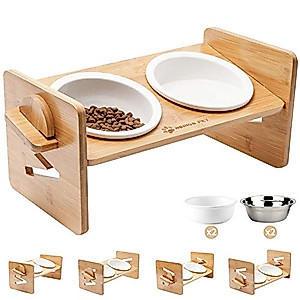 BINGBING Raised Pet Bowl for Cats and Small Dogs, Adjustable Elevated Dog Cat Food and Water Bowl Stand Feeder with Extra Stainless Steel Bowls (Small to Medium with 4 Bowls)