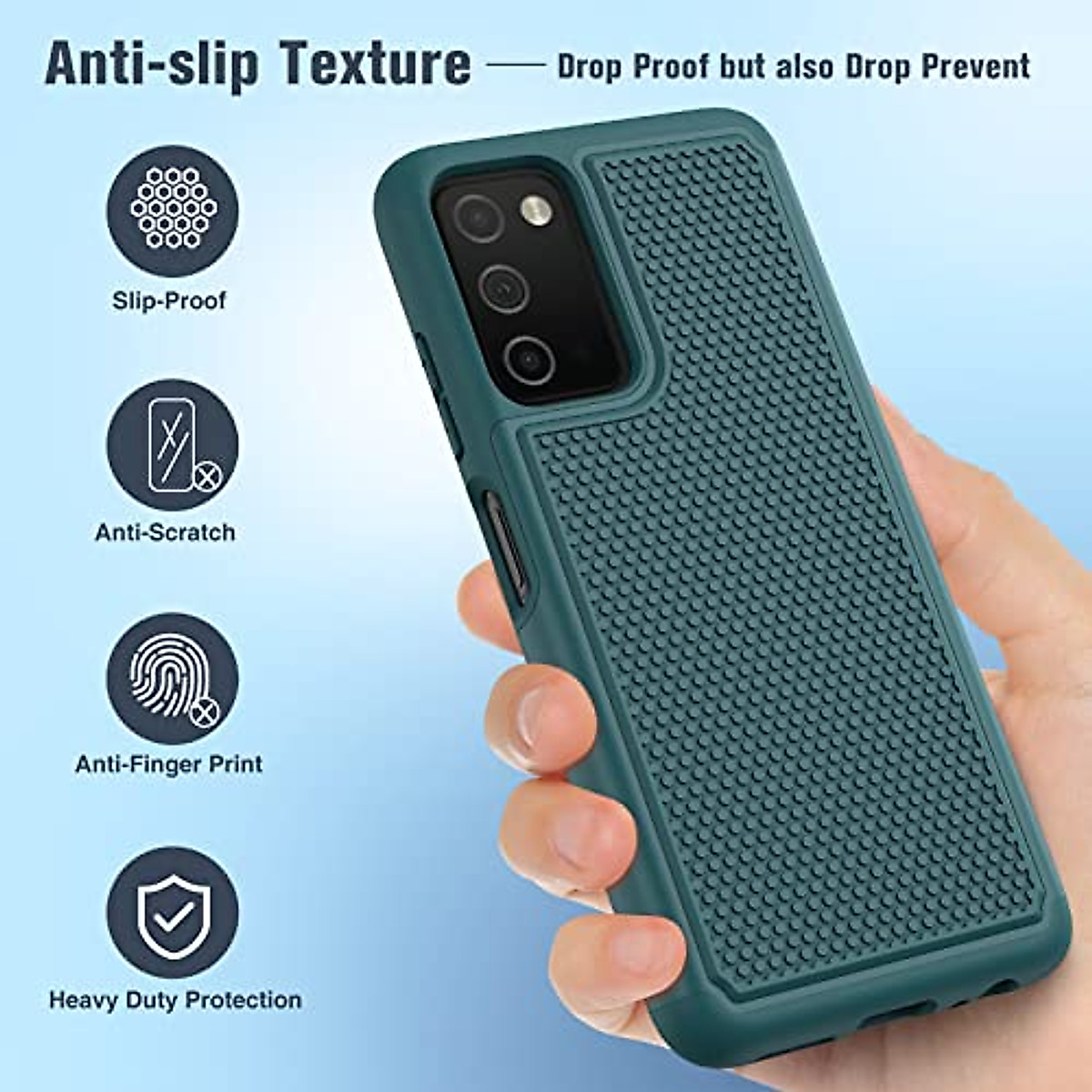 BNIUT for Samsung Galaxy A03s Case Shockproof: Dual Layer Protective Heavy Duty Cell Phone Cover Rugged with Non Slip Textured Back - Military Protection Bumper Tough - 6.5inch (Dark Green)