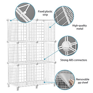TomCare Cube Storage 6-Cube Metal Wire Cube Organizer Cube Shelves Storage Cubes Closet Organizer DIY Wire Bookshelves Storage Grids Modular Wire Cubes Bookcase for Bedroom Home Office, White