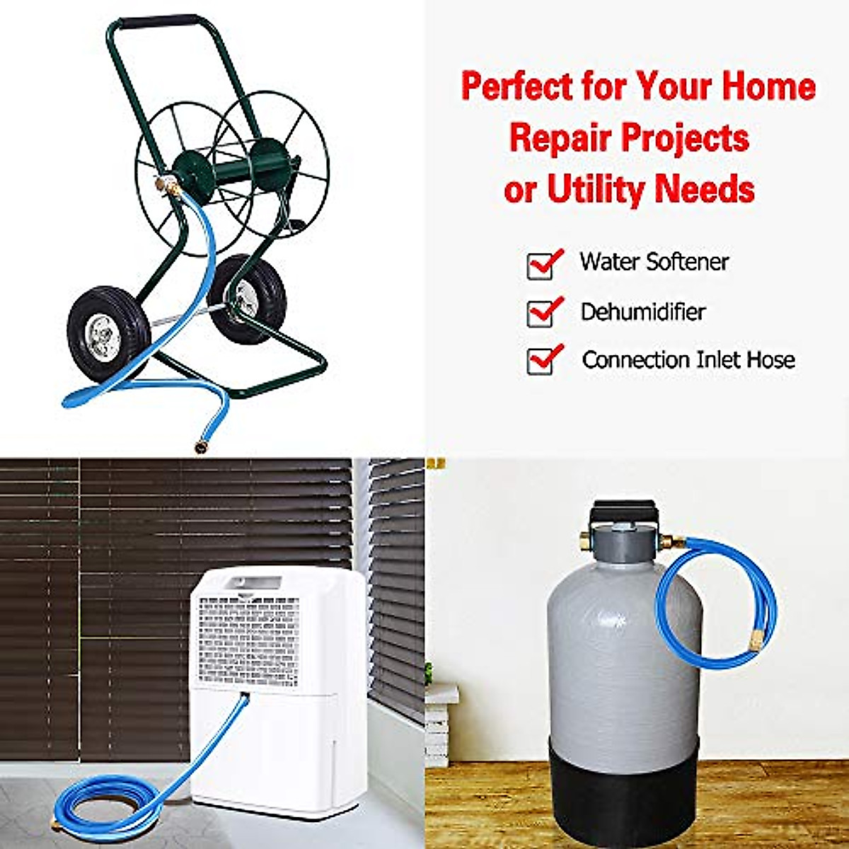 Solution4Patio Garden Hose Short 3/4 in. x 10 ft. Water Hose Blue Lead-in Hose Male/Female High Water Pressure with Solid Brass Fittings for Water Softener, Dehumidifier, Vehicle 8 Years Warranty