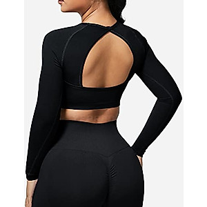 YEOREO Women's Backless T-Shirts Open Back Tee Long Sleeve Yoga Tops Sports Running Shirt