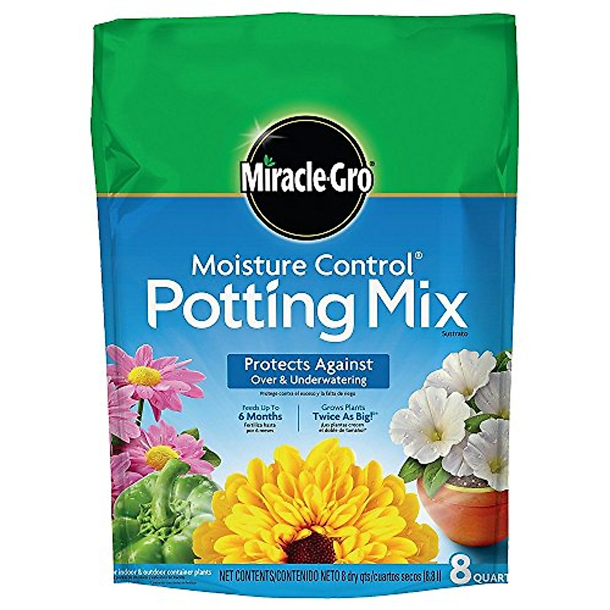Miracle-Gro jycIKF Moisture Control Potting Mix, 0.26-Cubic Feet (8qt.), 2 Units