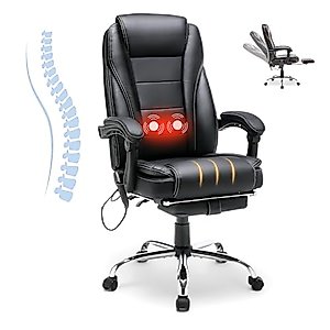 HOMREST Executive Office Chair, Massage Heated Desk Chair with Ergonomic High Back PU Leather Computer Chair with Footrest Lumbar Support for College Dorm (Black)