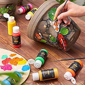 ARTEZA Outdoor Acrylic Paint Set, 20 Colors, 2 ounce Bottles, Multi-Surface Paints for Rock, Wood, Fabric, Leather, Paper, Canvas and Wall Painting