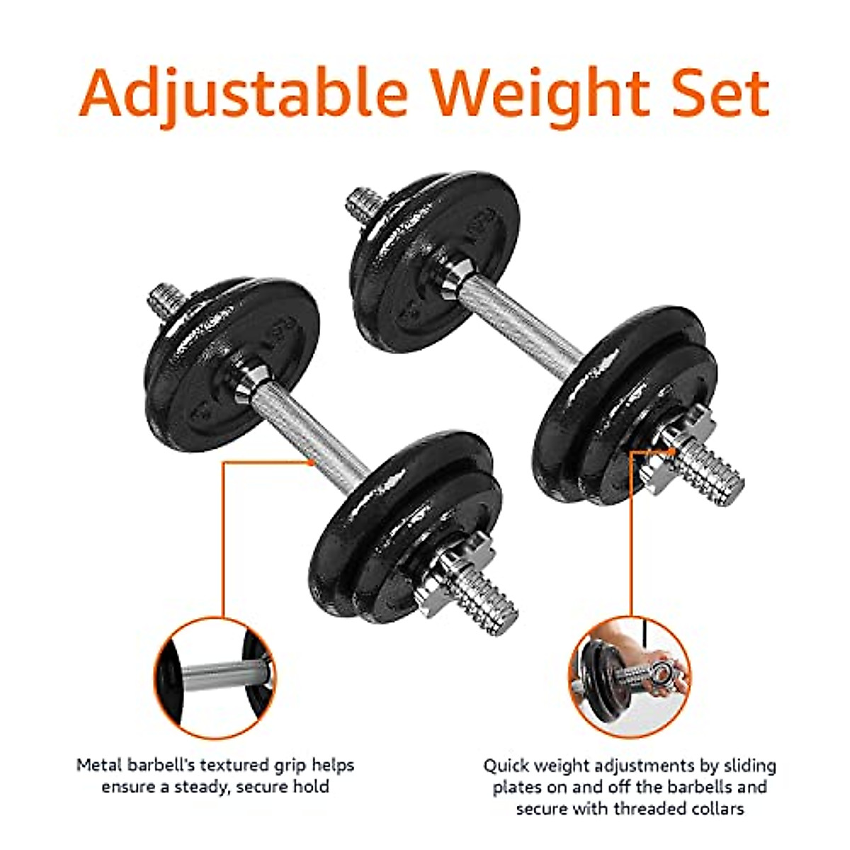 Amazon Basics Adjustable Dumbbell Weight Set with Case, 38 pounds, Black