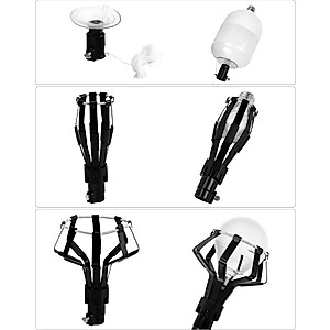 QWORK Professional Light Bulb Changer Kit - 3 Piece Set - Extension Pole Compatible, for High Ceiling Incandescent Bulbs with Standard, Floodlight & Recessed Changer, Secure Bulb Replacement Tool
