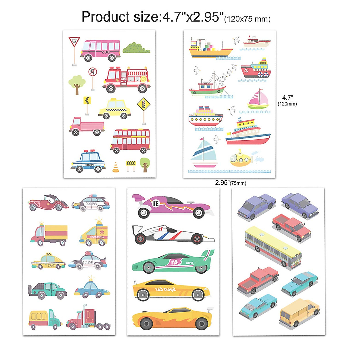 Konsait 82PCS Vehicles Temporary Tattoos Car Fake Tattoo Stickers for Kids Children Girls Boys Party Favors Supplies Kids Birthday Party Bag Filler