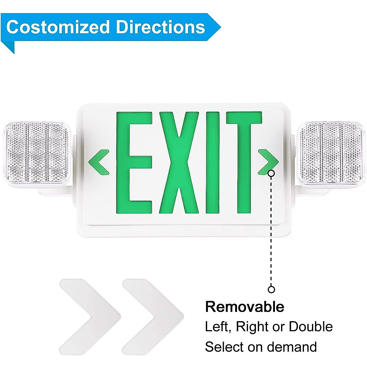 SPECTSUN 12 Pack Green Led Exit Sign with Emergency Lights & Battery Backup Operated Powered Emergency Exit Lights-Double Face -UL Listed 120277VAC Fire Exit Signs Lighting for Room.Window.