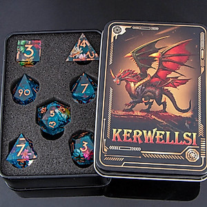 KERWELLSI DND Sharp Edge Dice Set, 7 Piece Resin Dice Set, Polyhedral Dice Set for Dungeons and Dragons Dice, Flower D&D Dice Set, RPG Role Playing D and D Dice D20 D12 D10 D8 D6 D4 with Box